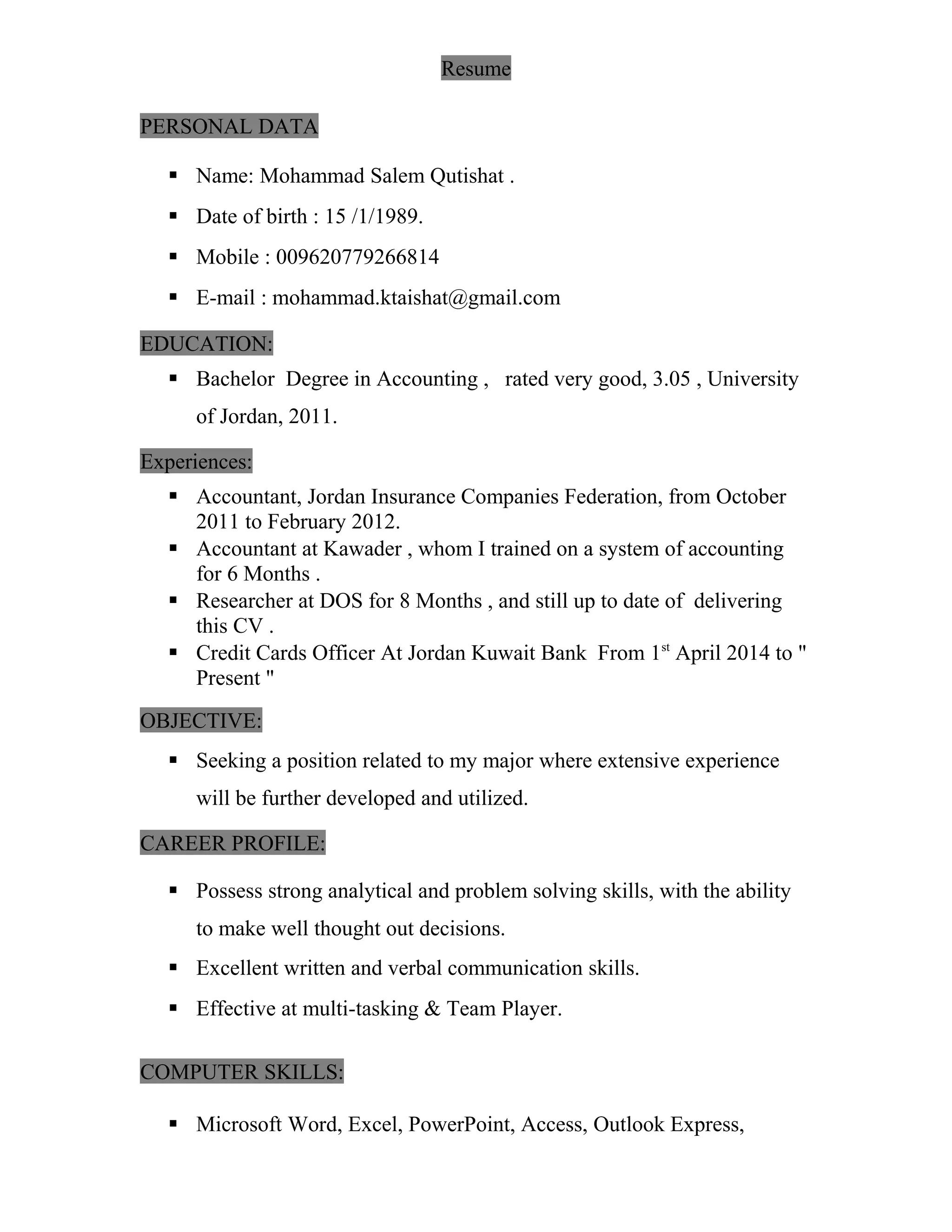 mohammad ktaishat CV | DOC