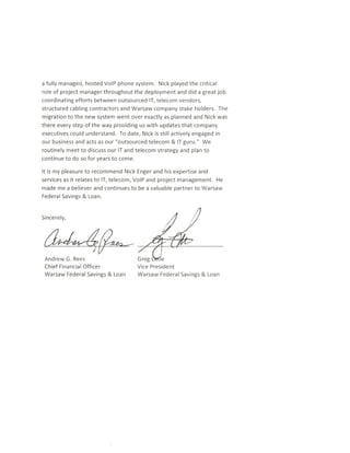 Nick Enger - Recommendation Letter from Warsaw Federal | PDF