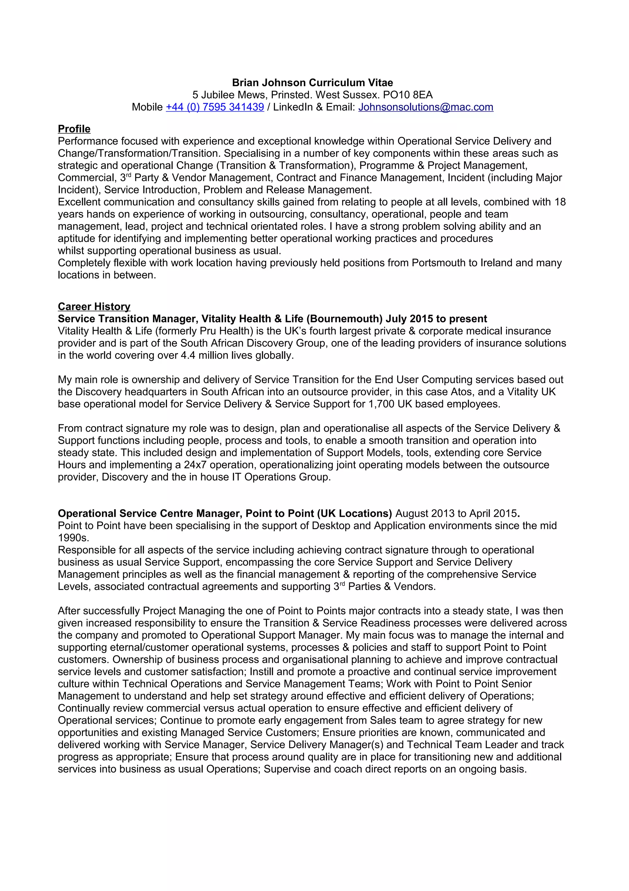 Brian Johnson Curriculum Vitae March 2016 | DOC