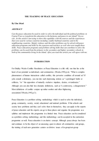 THE TEACHING OF PEACE EDUCATION | PDF