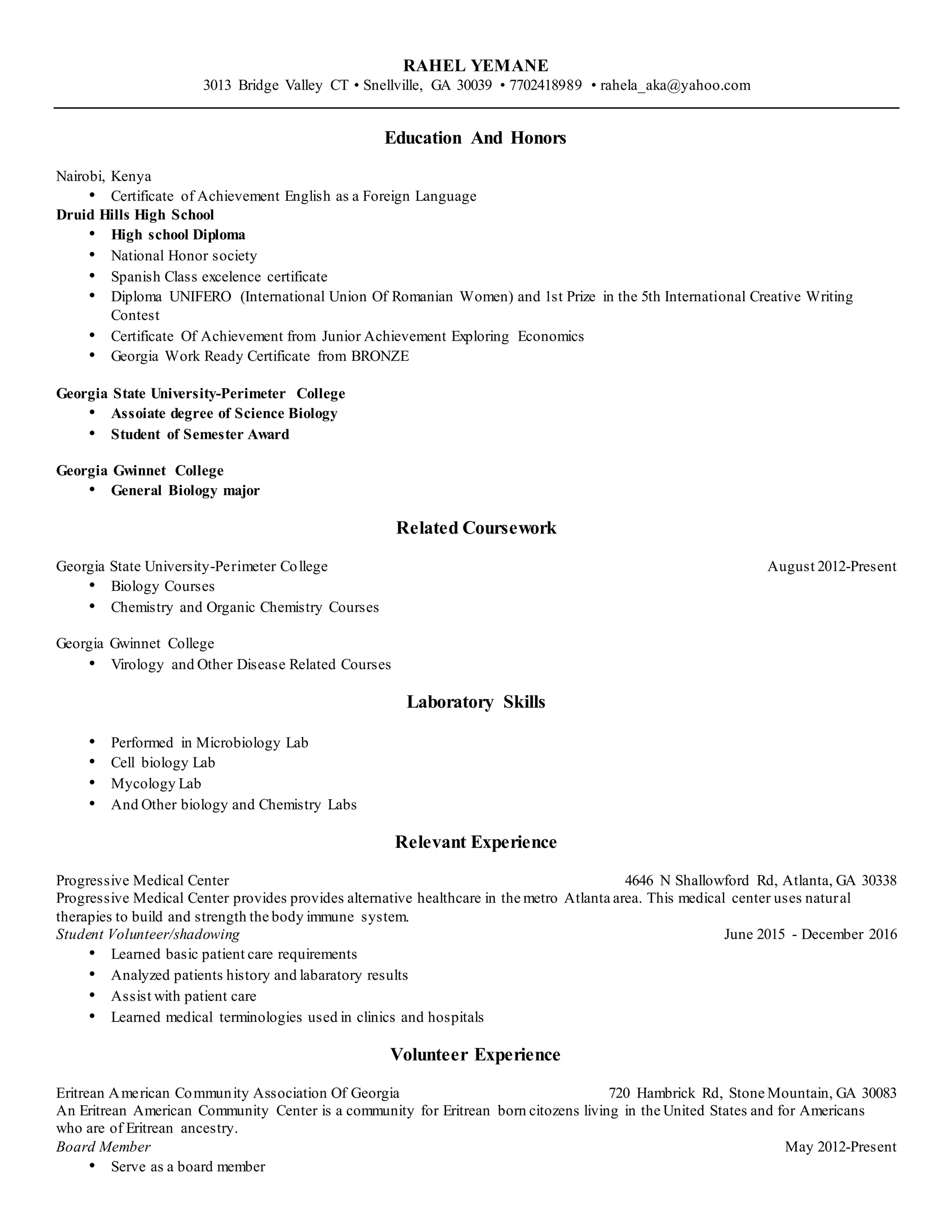 Rahel Yemane Resume | PDF