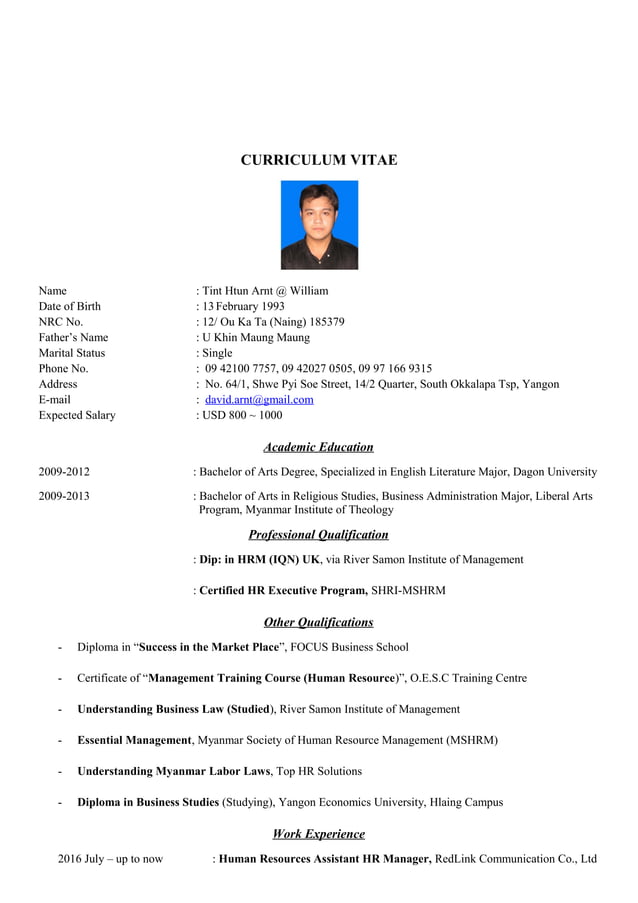 Curriculum Vitae (William) | PDF