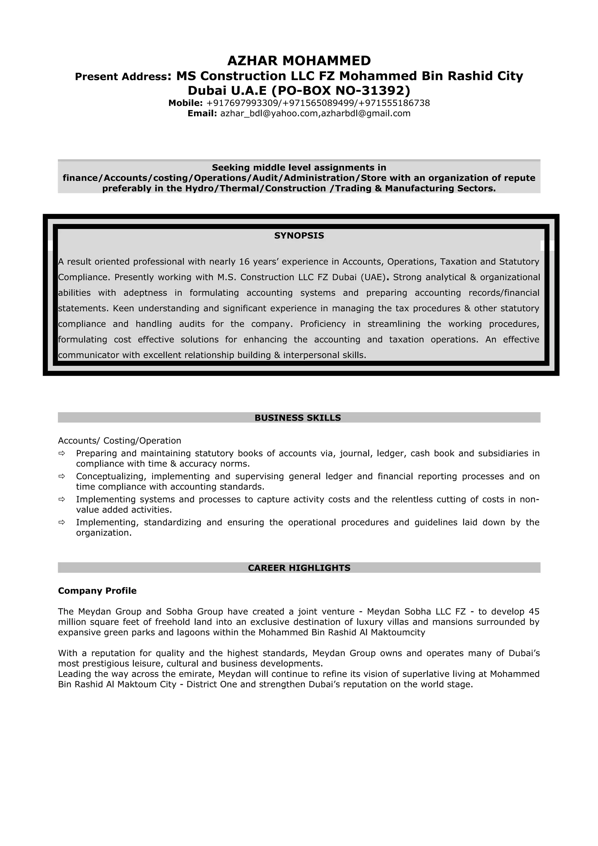 Azhar Mohammed New CV | DOC