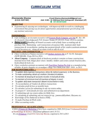 DHARMENDRA CV -15 | DOCX | Business Accounting & Finance | Business
