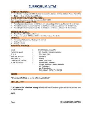 DHARMENDRA CV -15 | DOCX | Business Accounting & Finance | Business