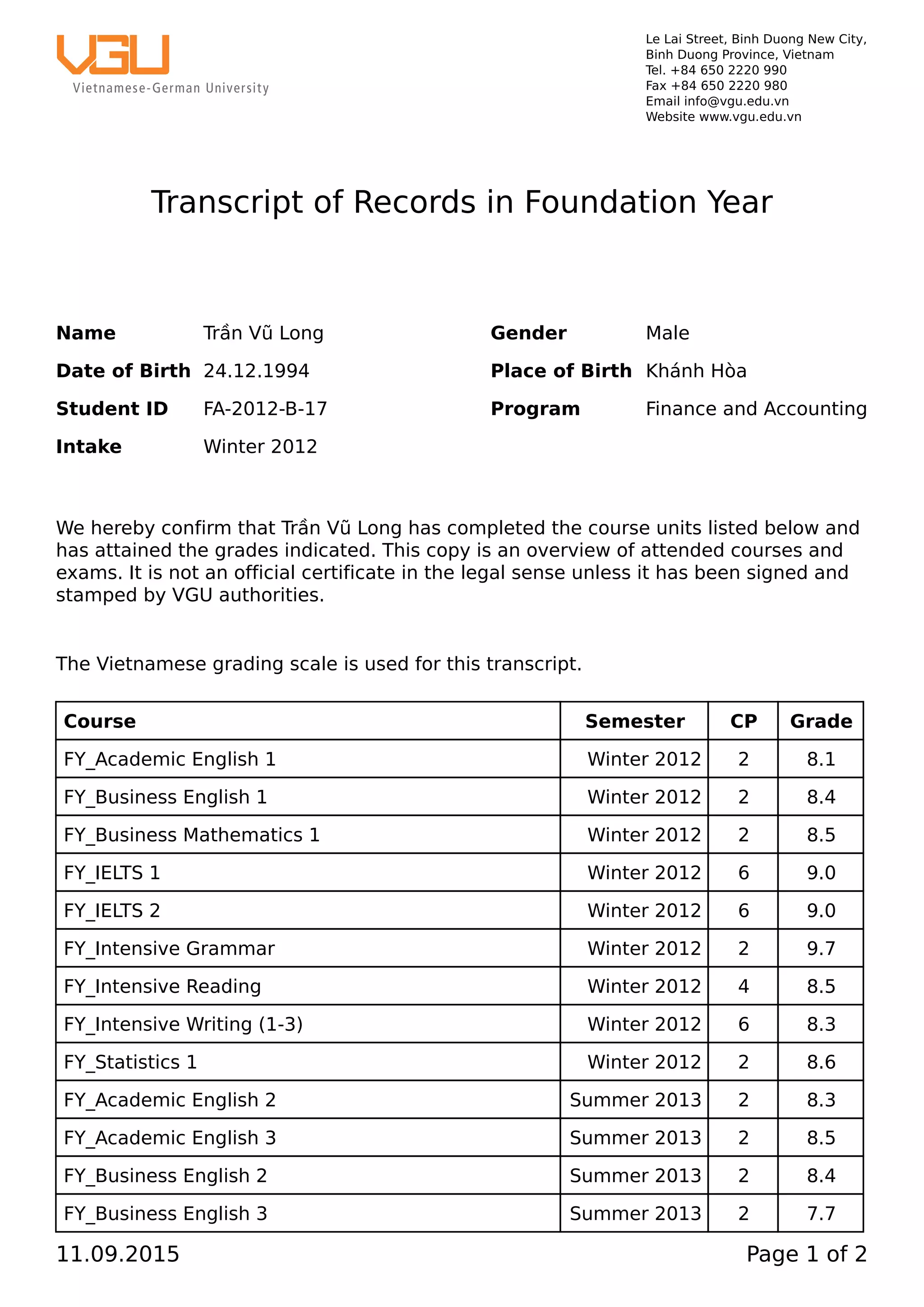Academic Transcript Total | PDF