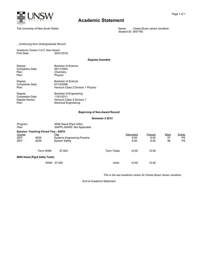 Academic Statement - Stuart Clarke | PDF