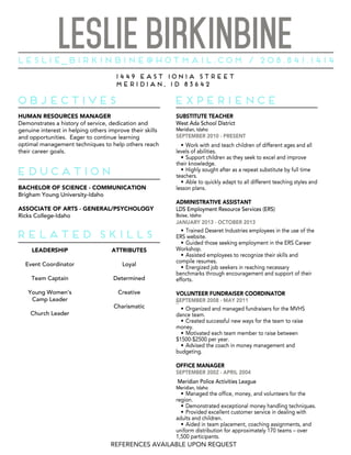 LeslieBirkinbineResume_DRAFT2 | PDF