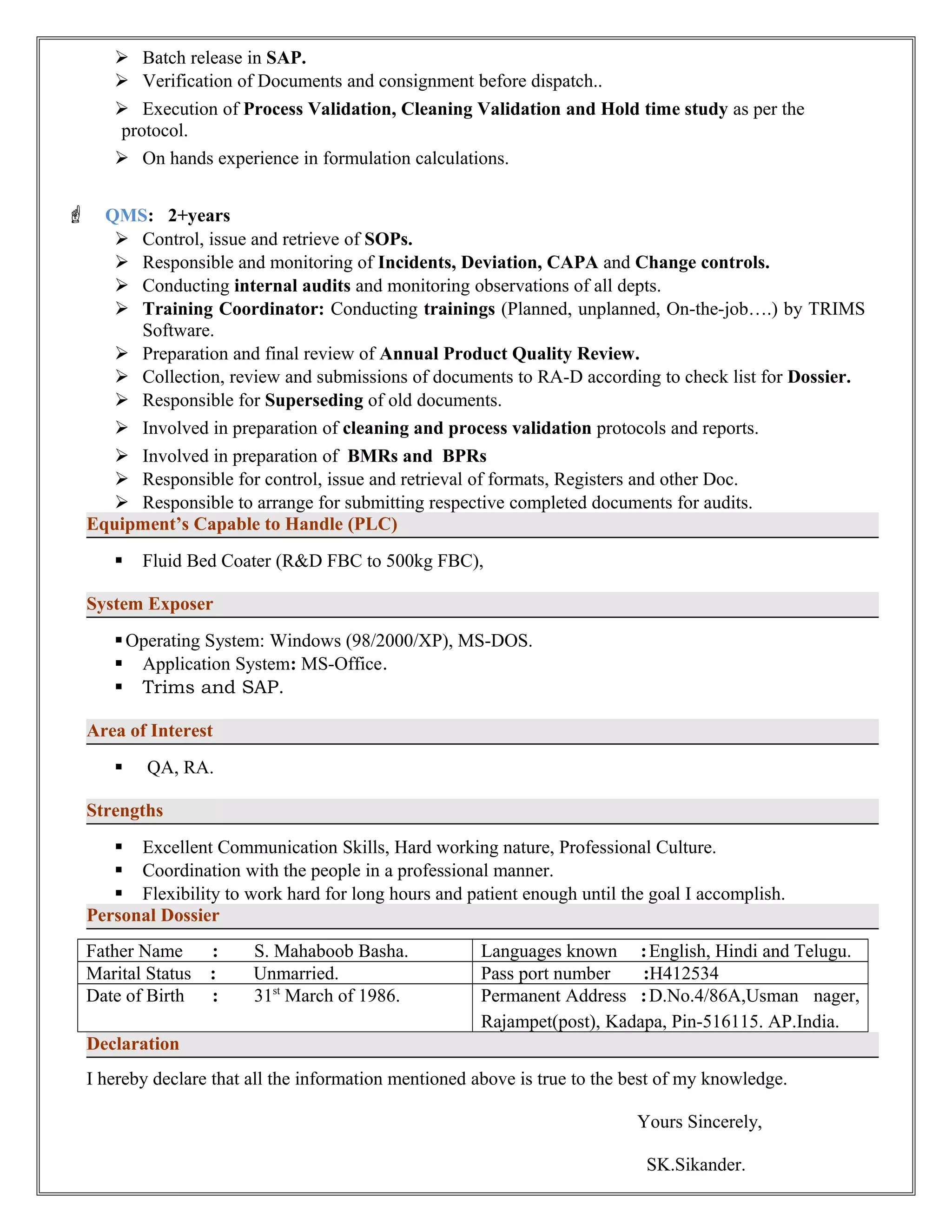 Sikanders resume in - Copy | DOC