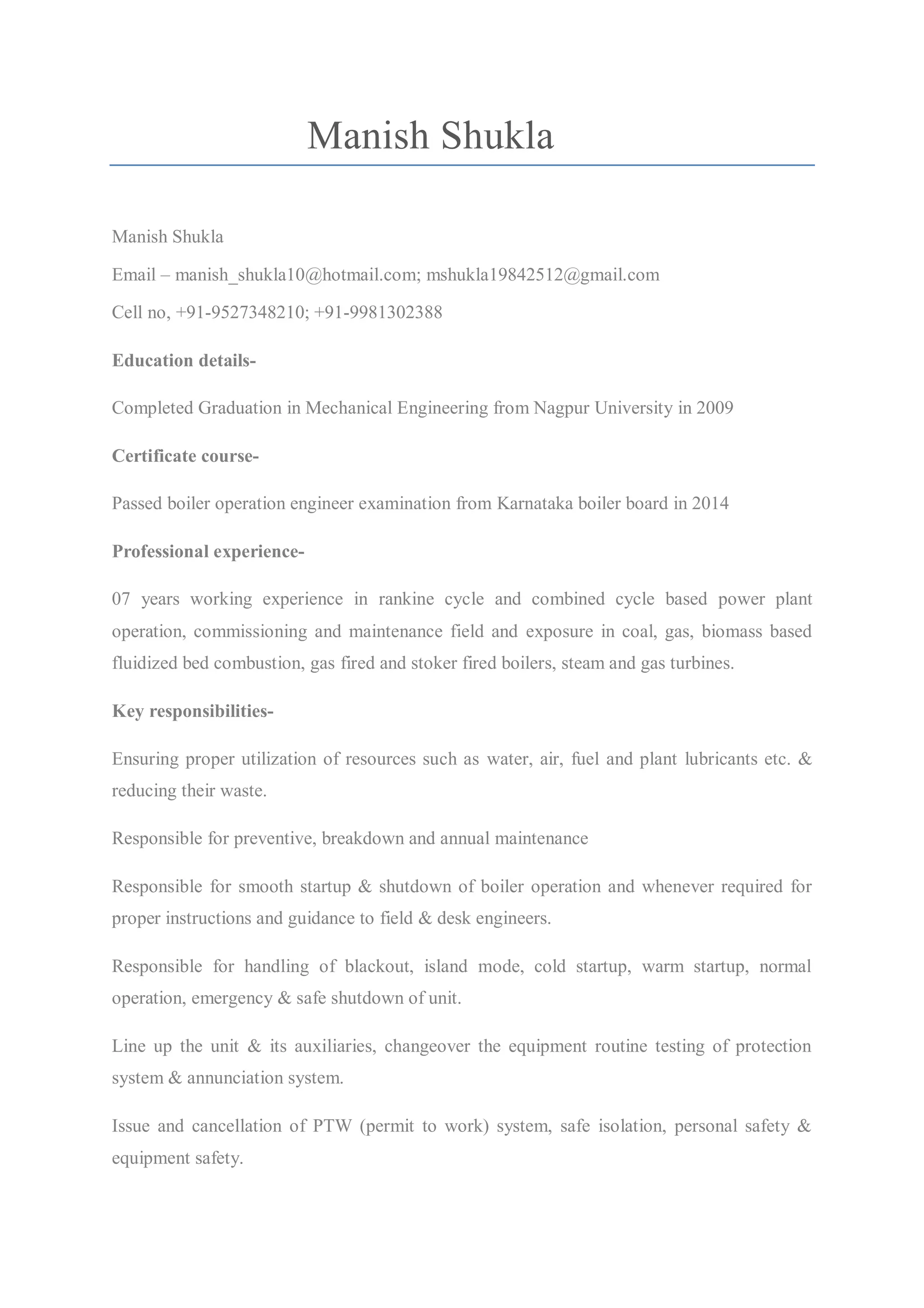 Resume Manish Shukla | PDF