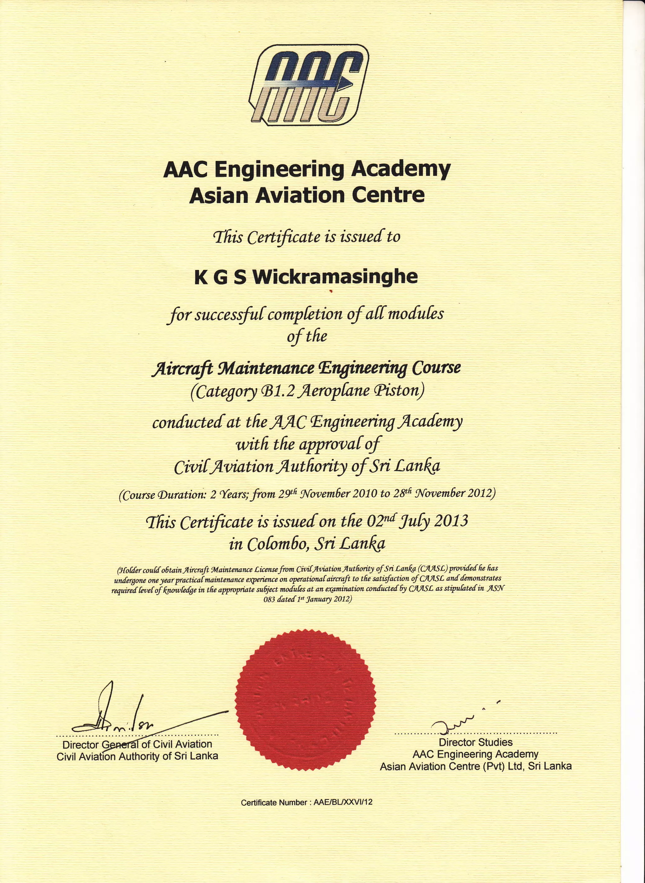 AAC Certificate_K G S Wickramasinghe | PDF