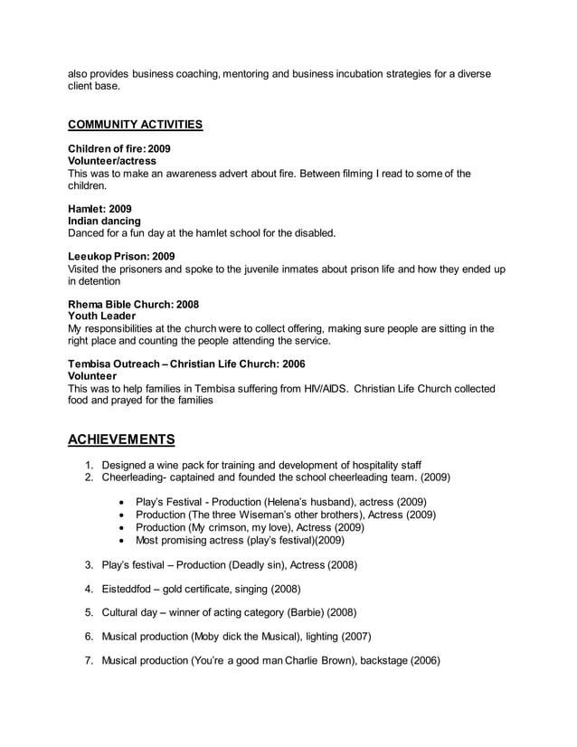 Mandisa updated CV January 2016 | DOCX | Awards Shows | Events