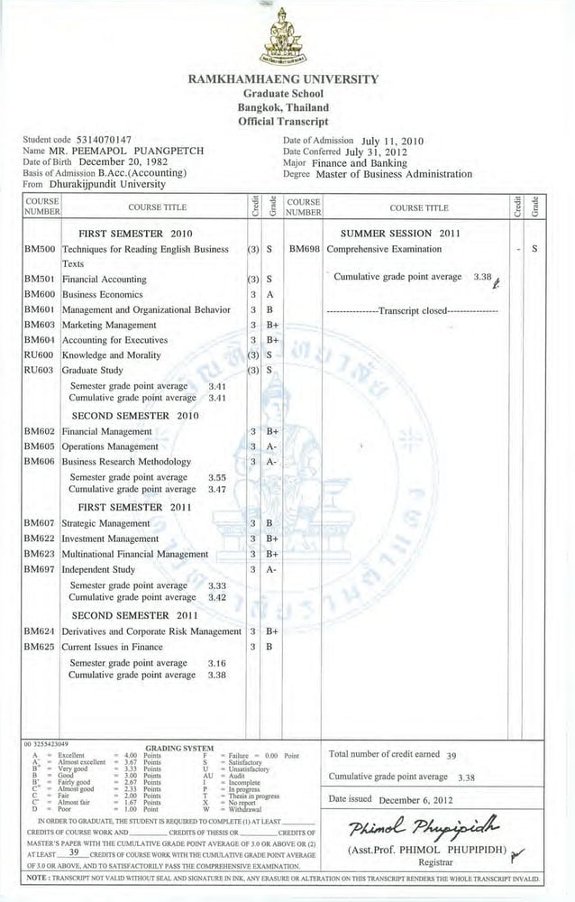 Transcript RU MBA | PDF