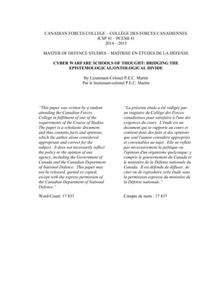 PR500_Martin_MDS_DRP_2015_Cyber Warfare Schools of Thought v FINAL | PDF