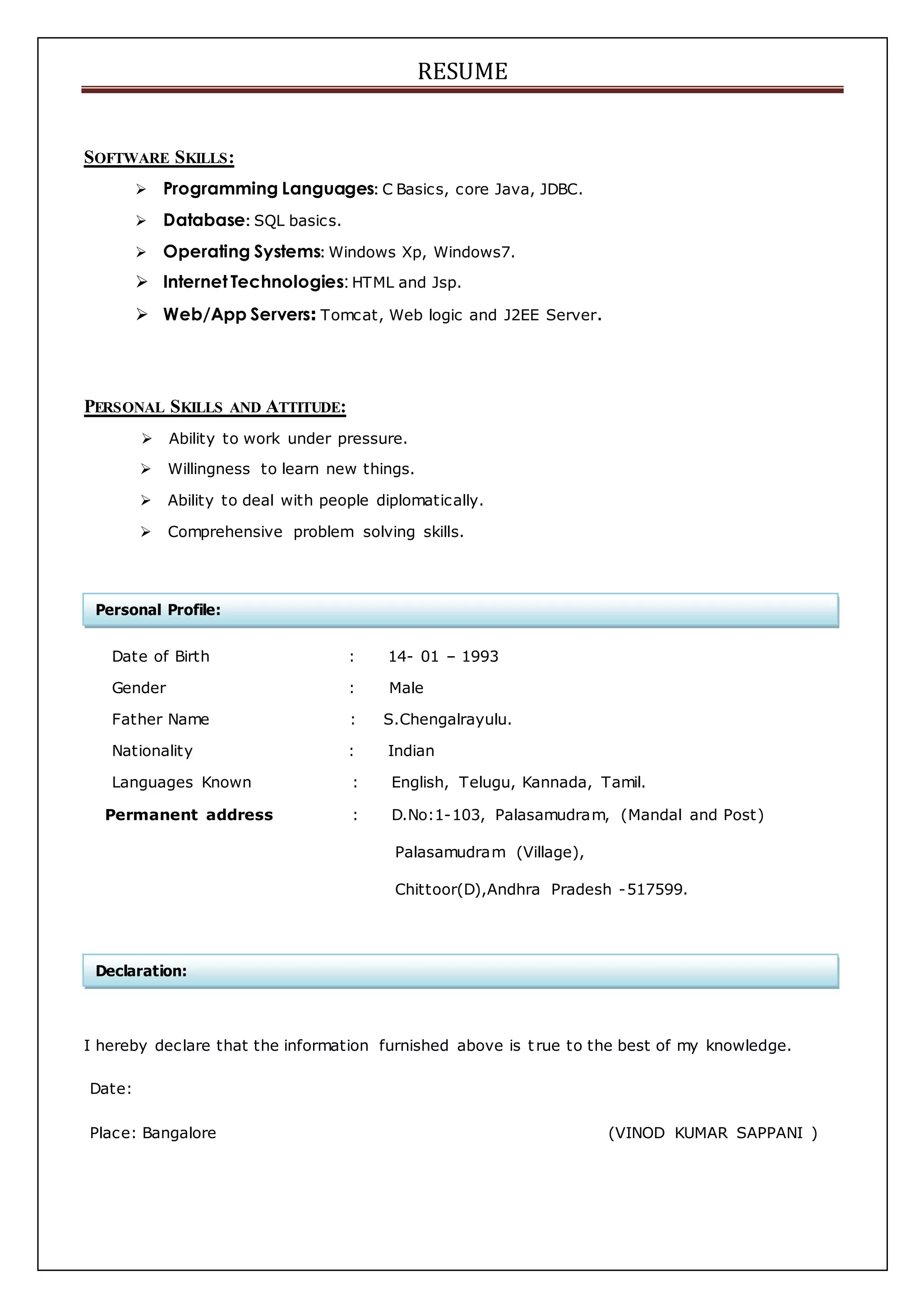 vinod resume | DOCX
