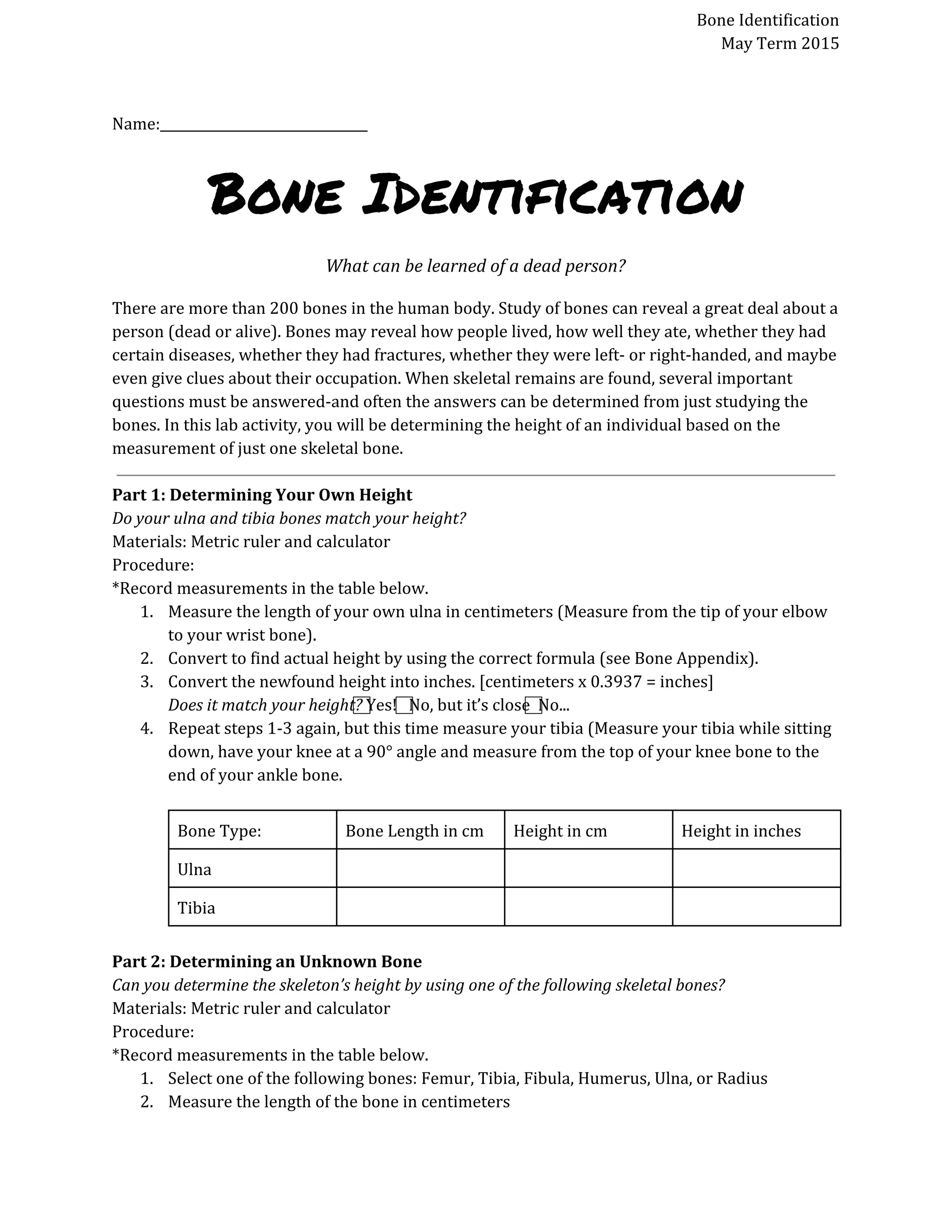 BoneIdentificationLab | PDF