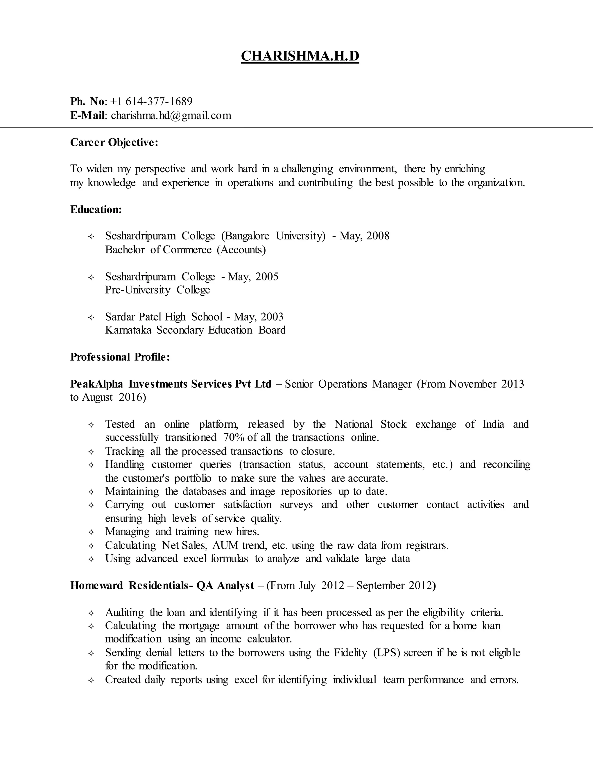Charishma resume | DOCX | Databases | Computer Software and Applications