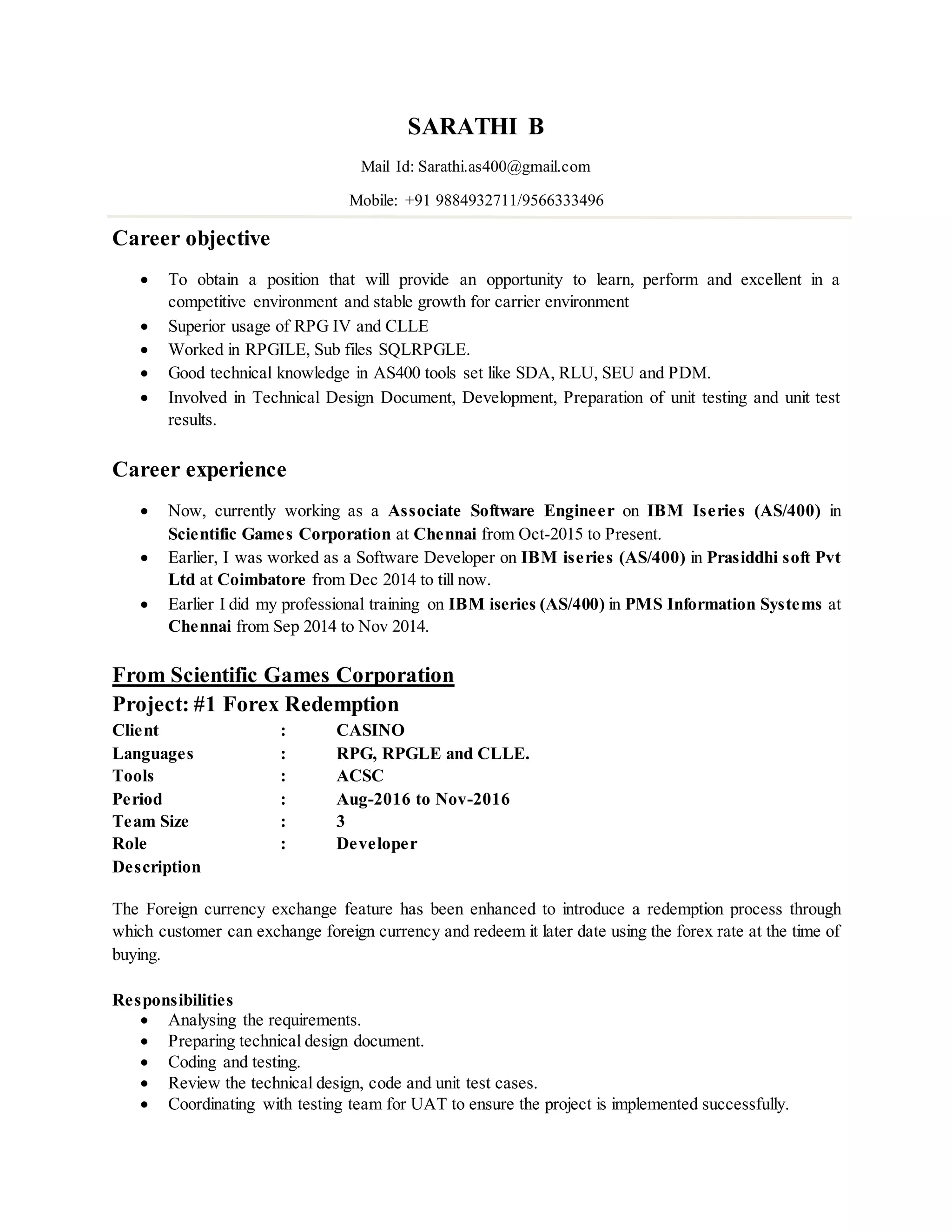 Sarathi_AS400 | PDF
