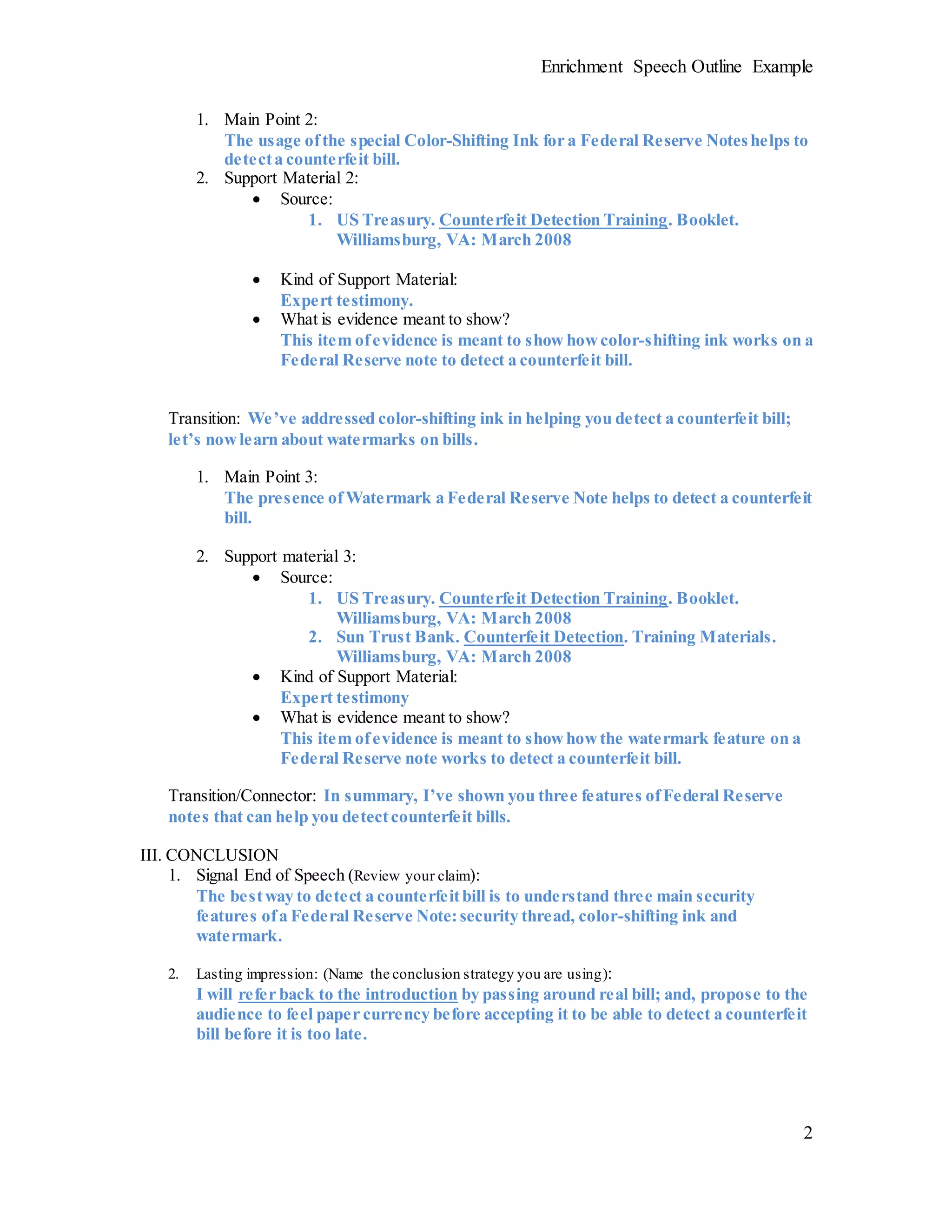 Speech 2 Assignment SAMPLE OUTLINE | DOCX