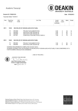 Deakin University Transcript of Results | PDF