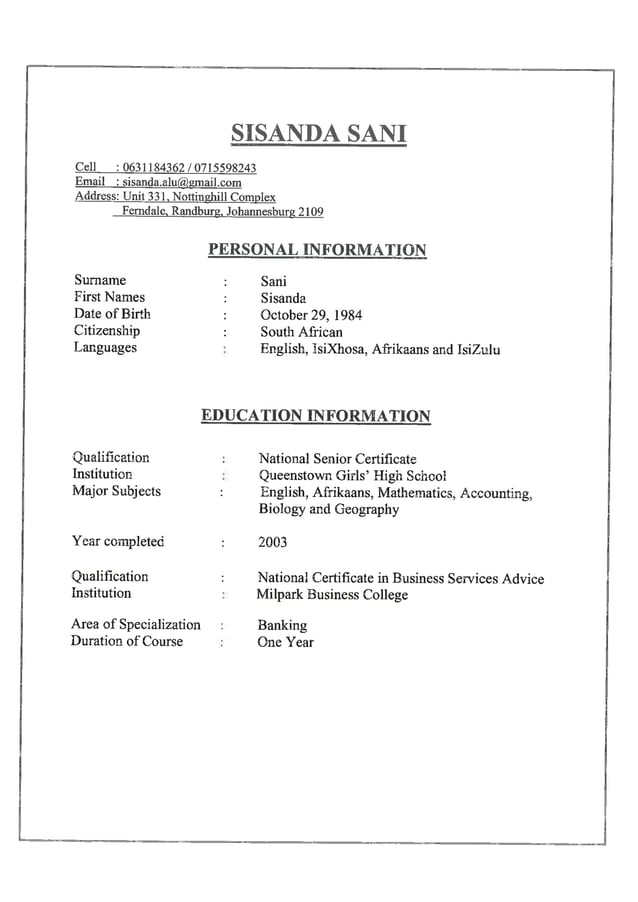 Sisanda Sani - Full CV | PDF