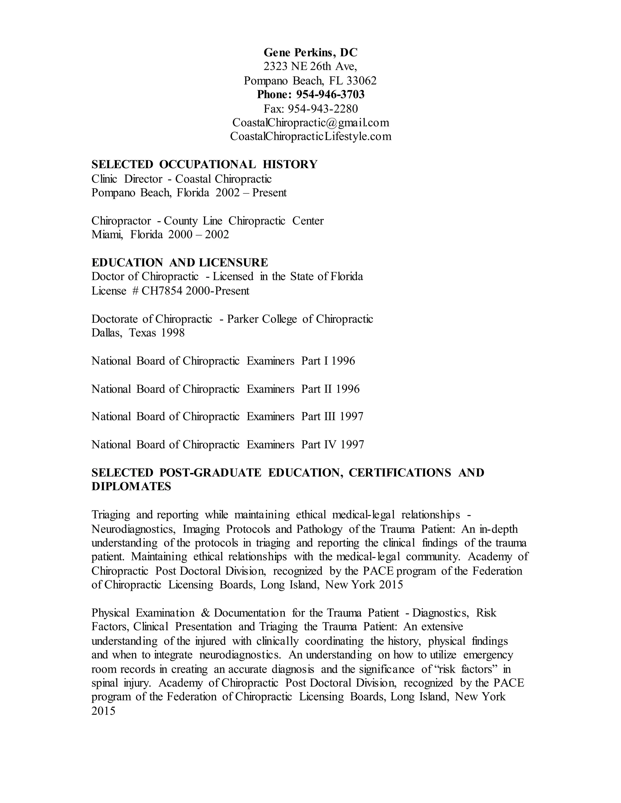 Gene_Perkins_CV (1) | DOCX | Physical Therapy | Wellness