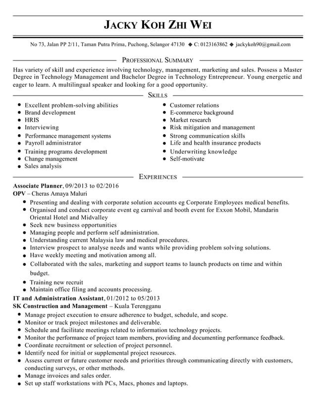 Koh Zhi Wei Jacky Resume 1 | PDF | Business Administration | Business