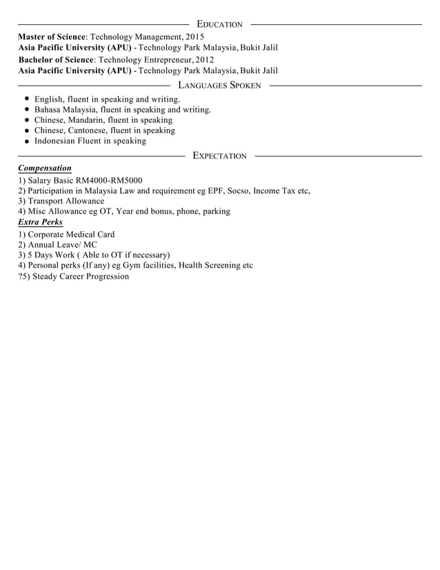 Koh Zhi Wei Jacky Resume 1 | PDF | Business Administration | Business