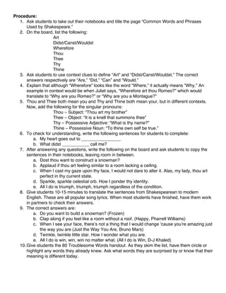 Shakespearean Language Lesson | PDF