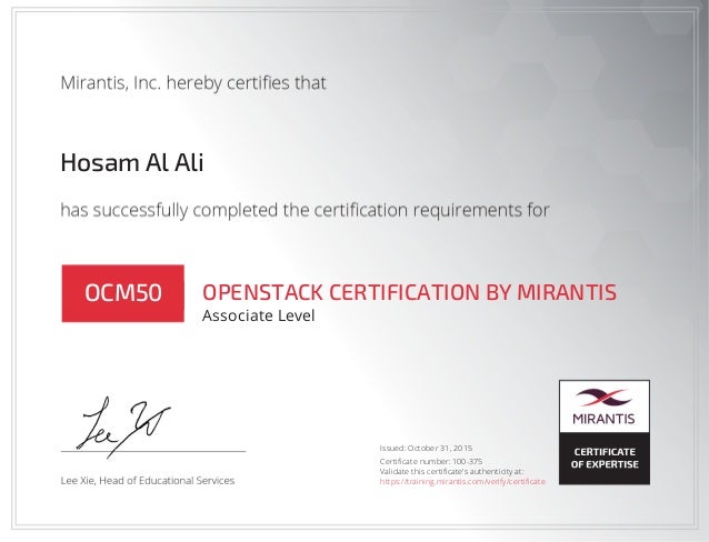 OPENSTACK CERTIFICATION BY MIRANTIS OCM50_100-375