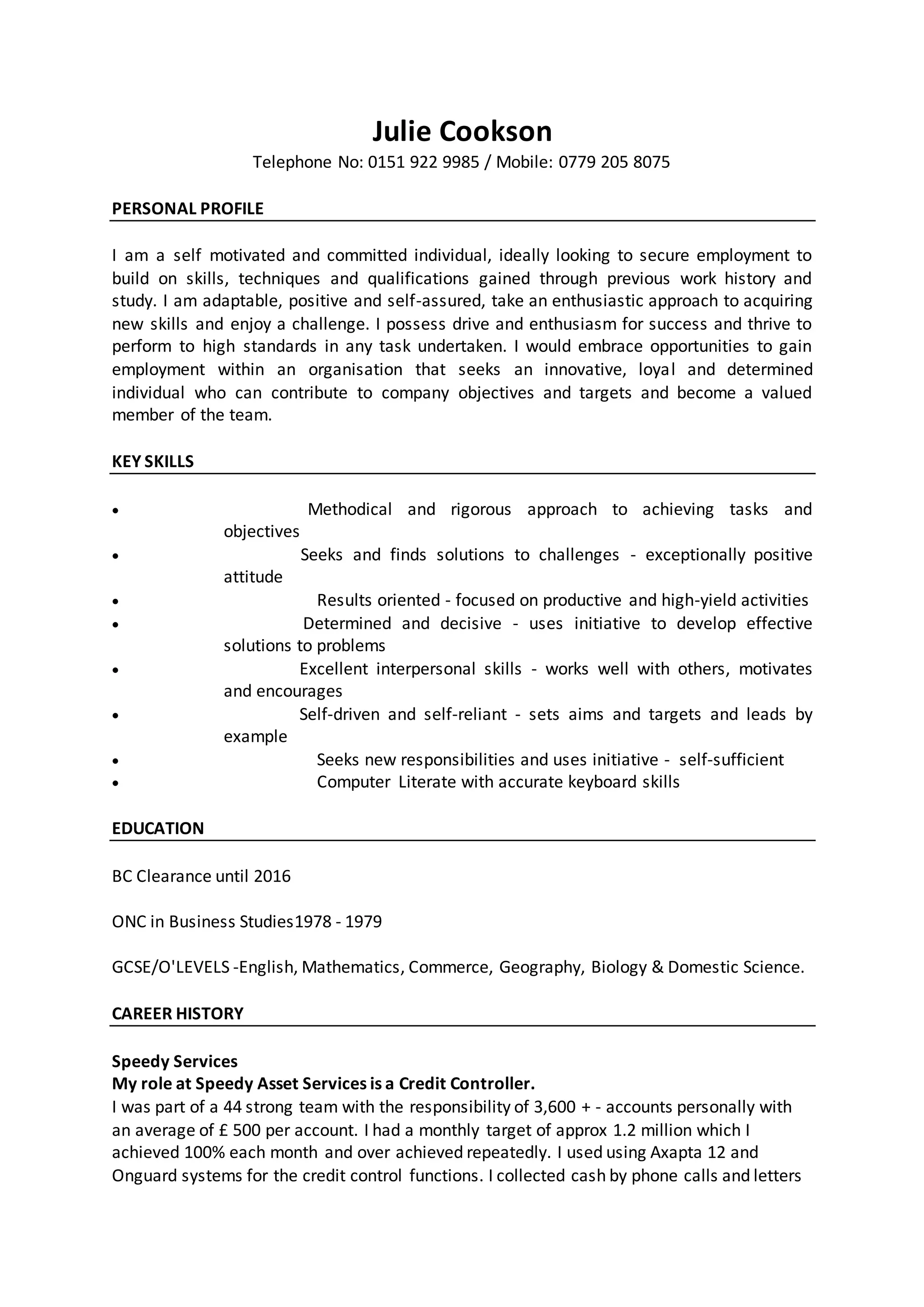 Julie Cookson CV | DOCX