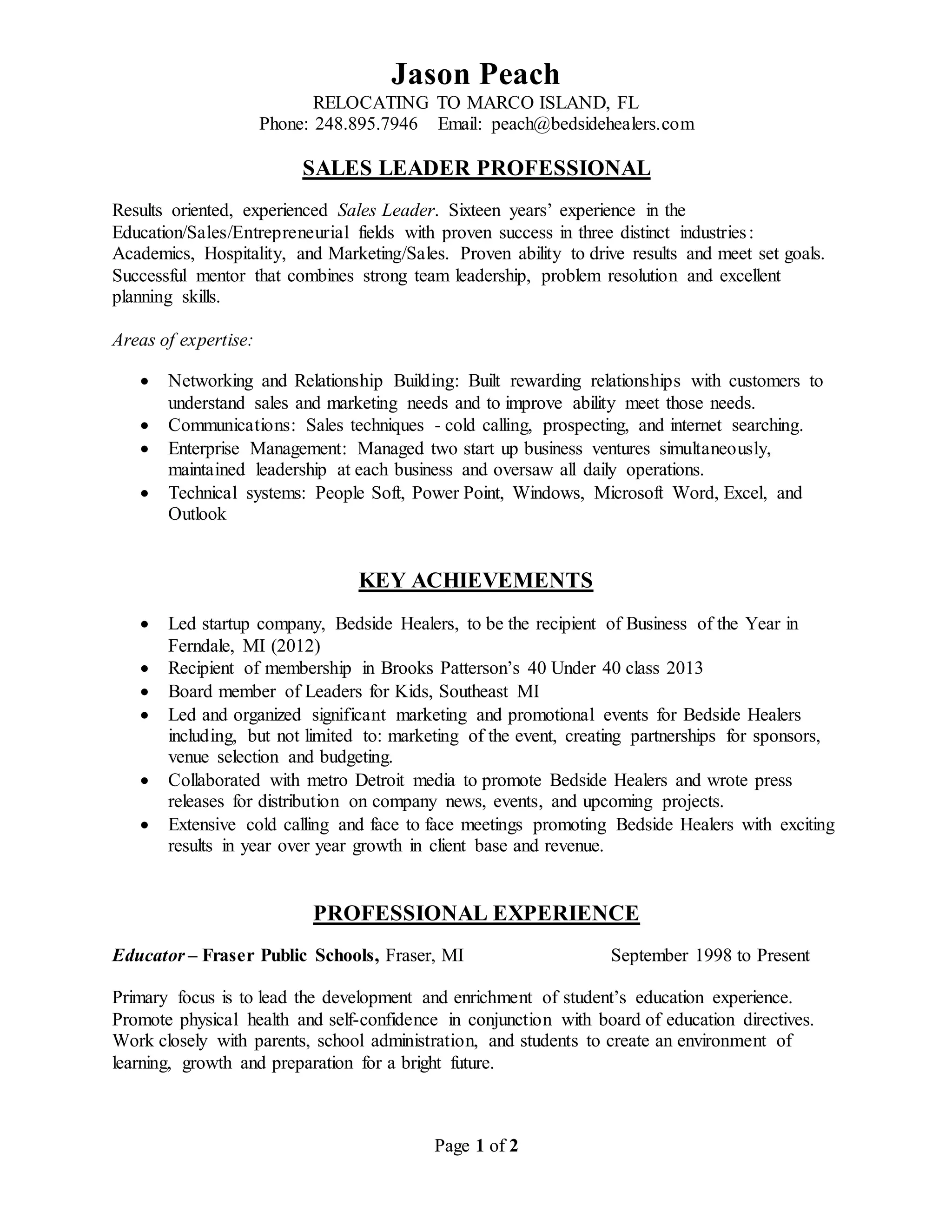 Peach, Jason Michael - Resume | DOCX