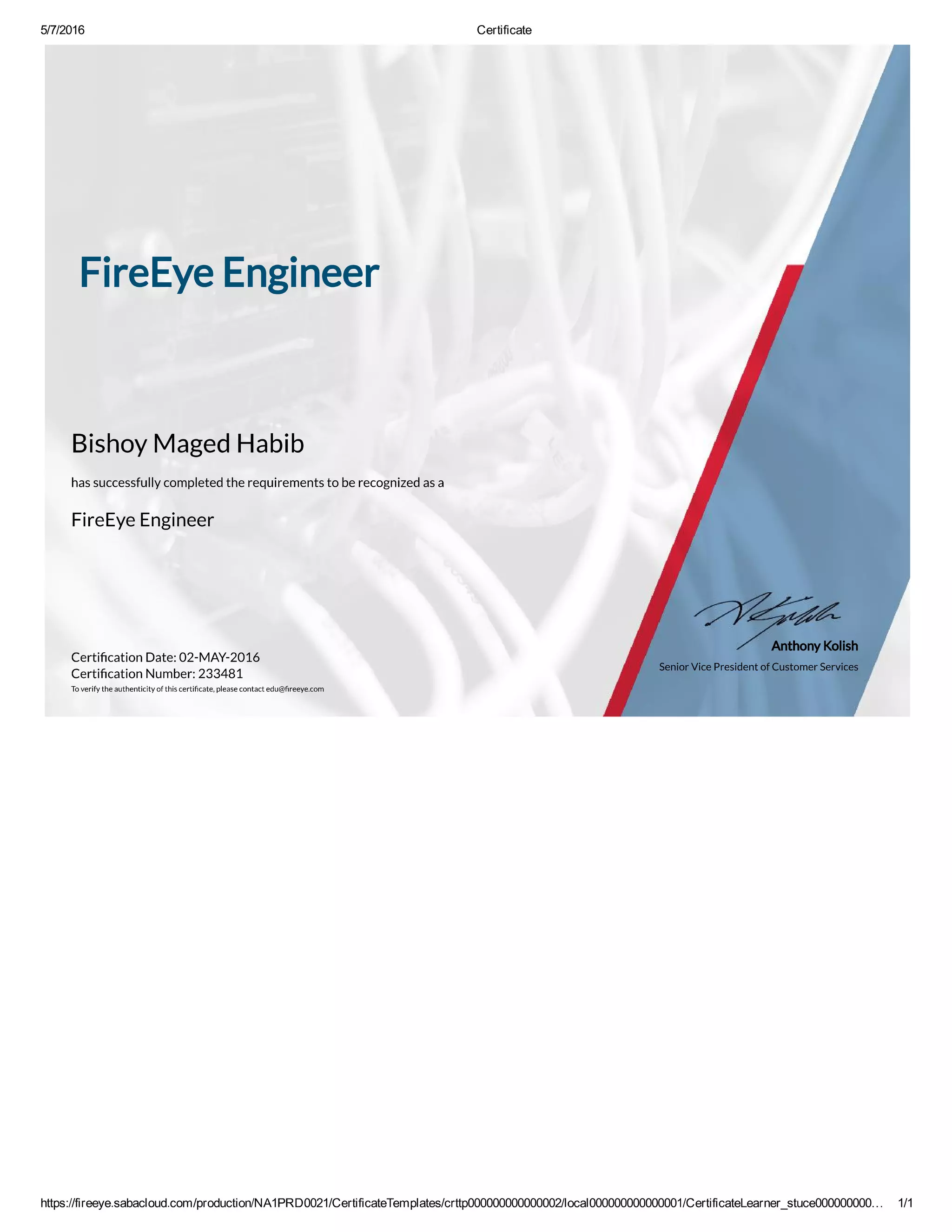 FireEye SE Certificate | PDF