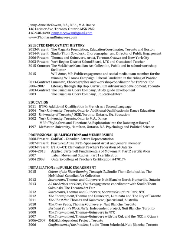 Jenny-Anne McCowan - CV - 2016 | PDF