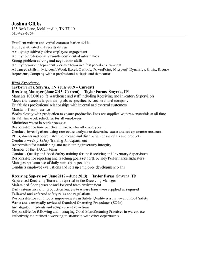 Josh's Resume | RTF | Logistics | Business