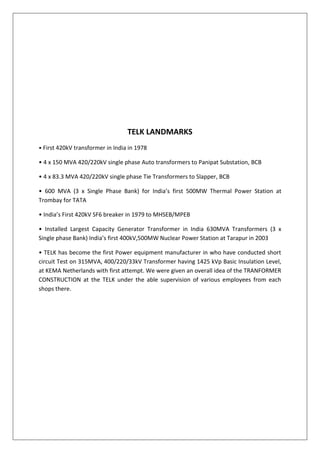 TELK Industrial Visit Report | PDF