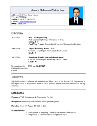 Khawaja Muhammad Mohsin Lone CV | PDF
