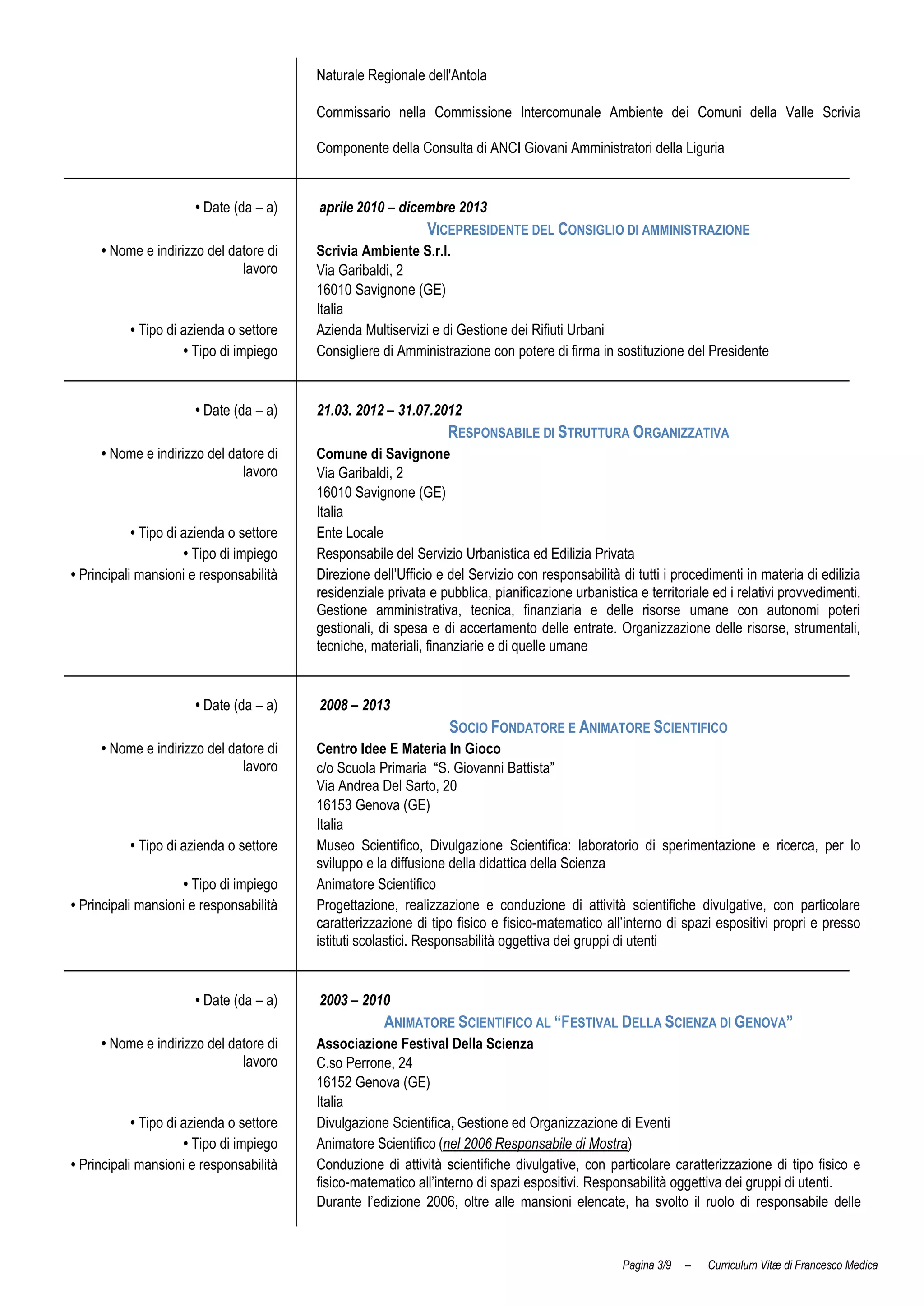 Curriculum vitae di Francesco Medica | PDF | Business | Business and Finance