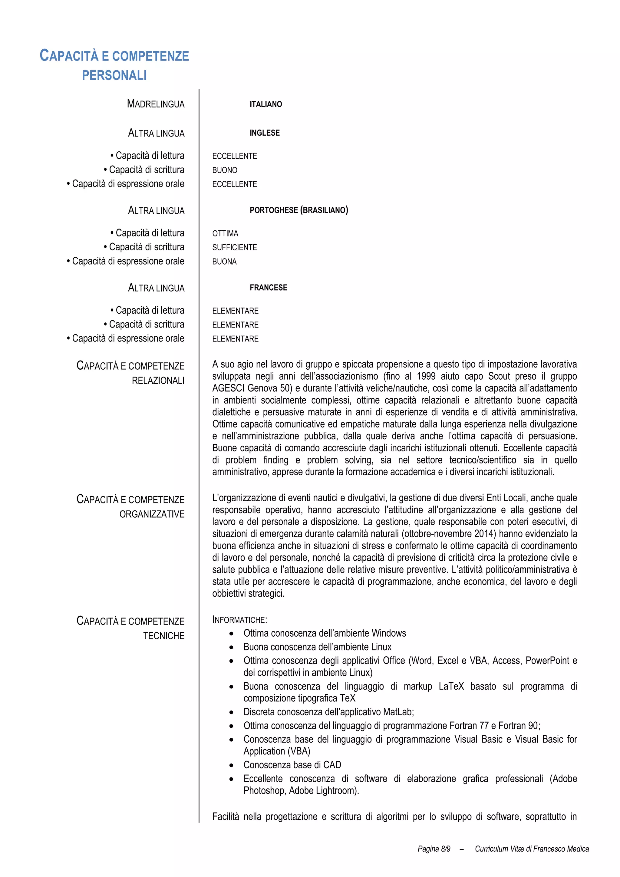 Curriculum vitae di Francesco Medica | PDF