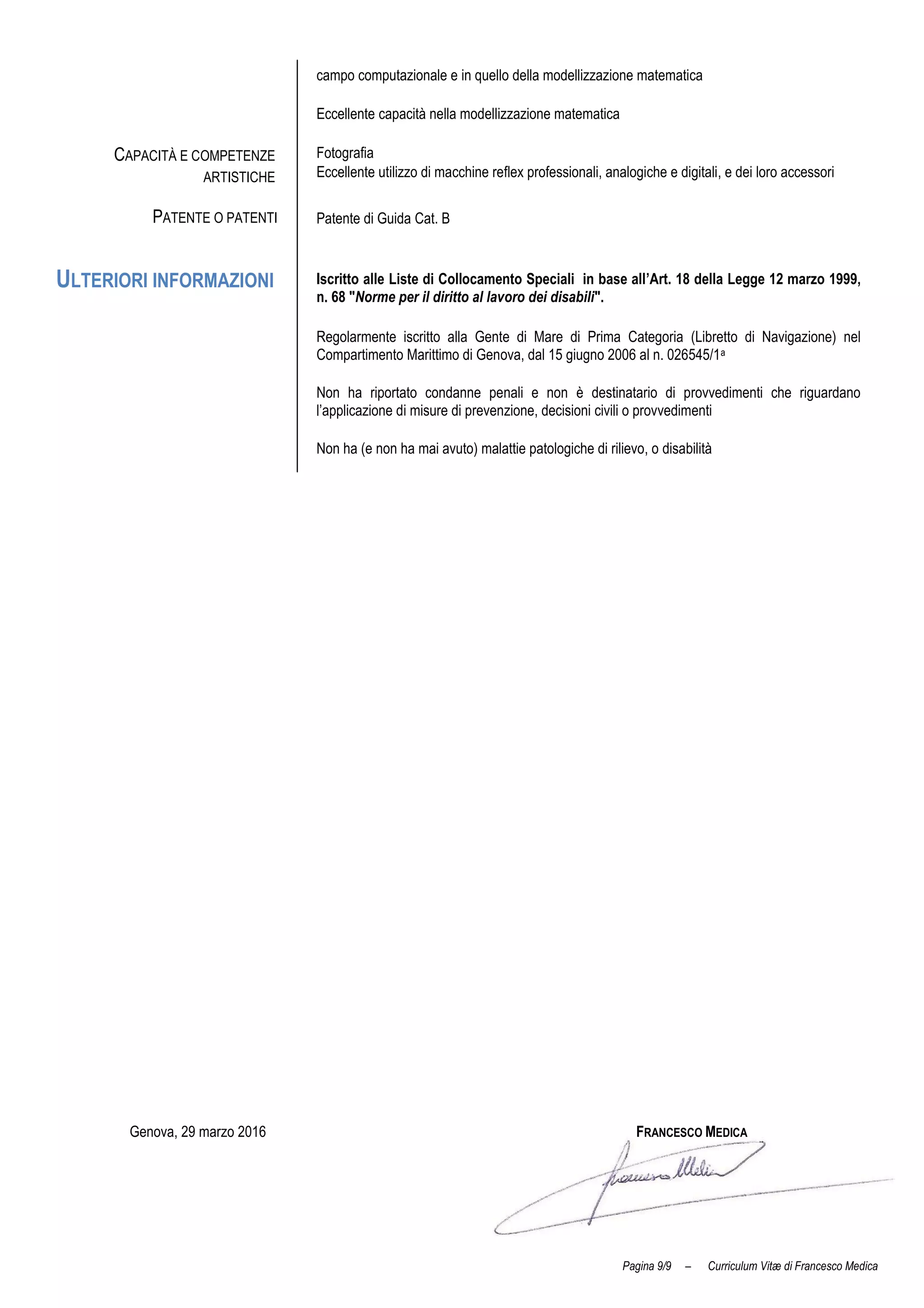 Curriculum vitae di Francesco Medica | PDF