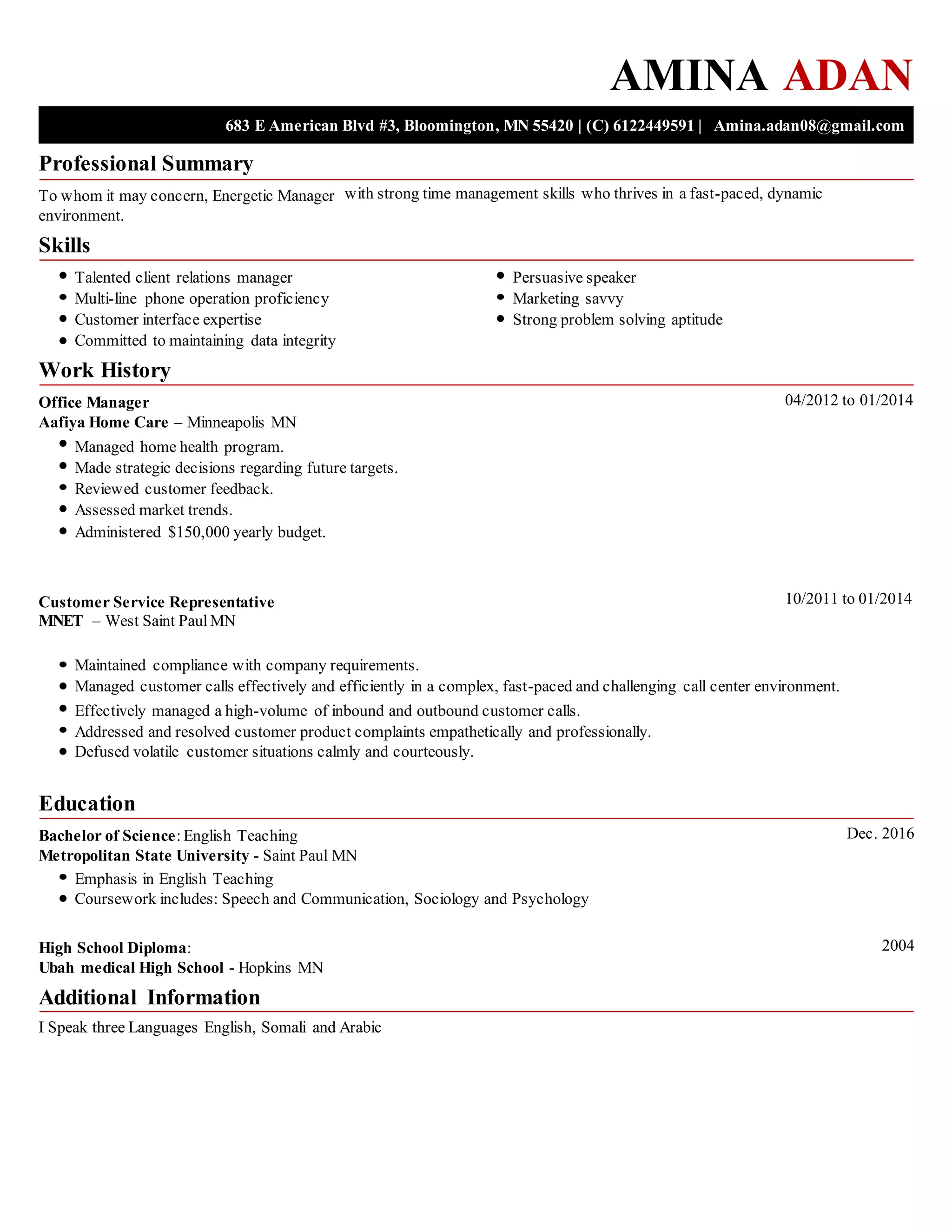 Amina Adan Resume | DOCX