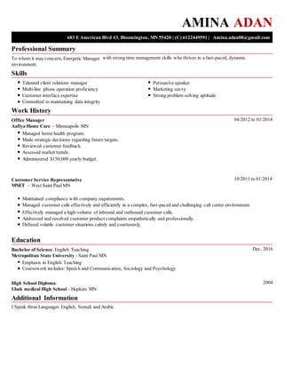 Amina Adan Resume | DOCX