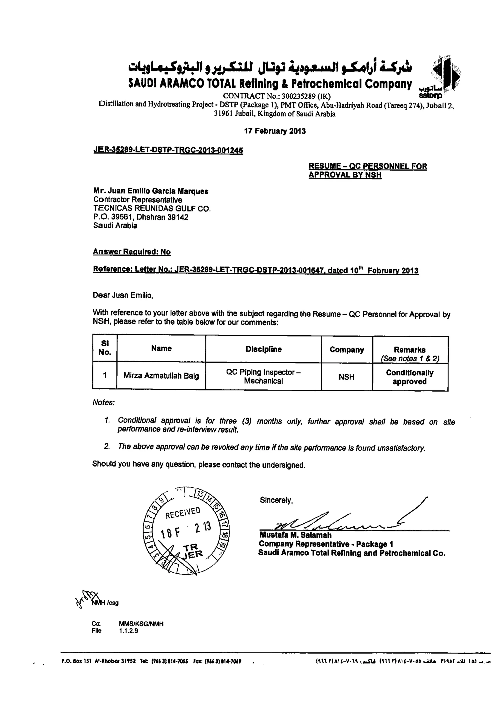 SATORP Approval | PDF