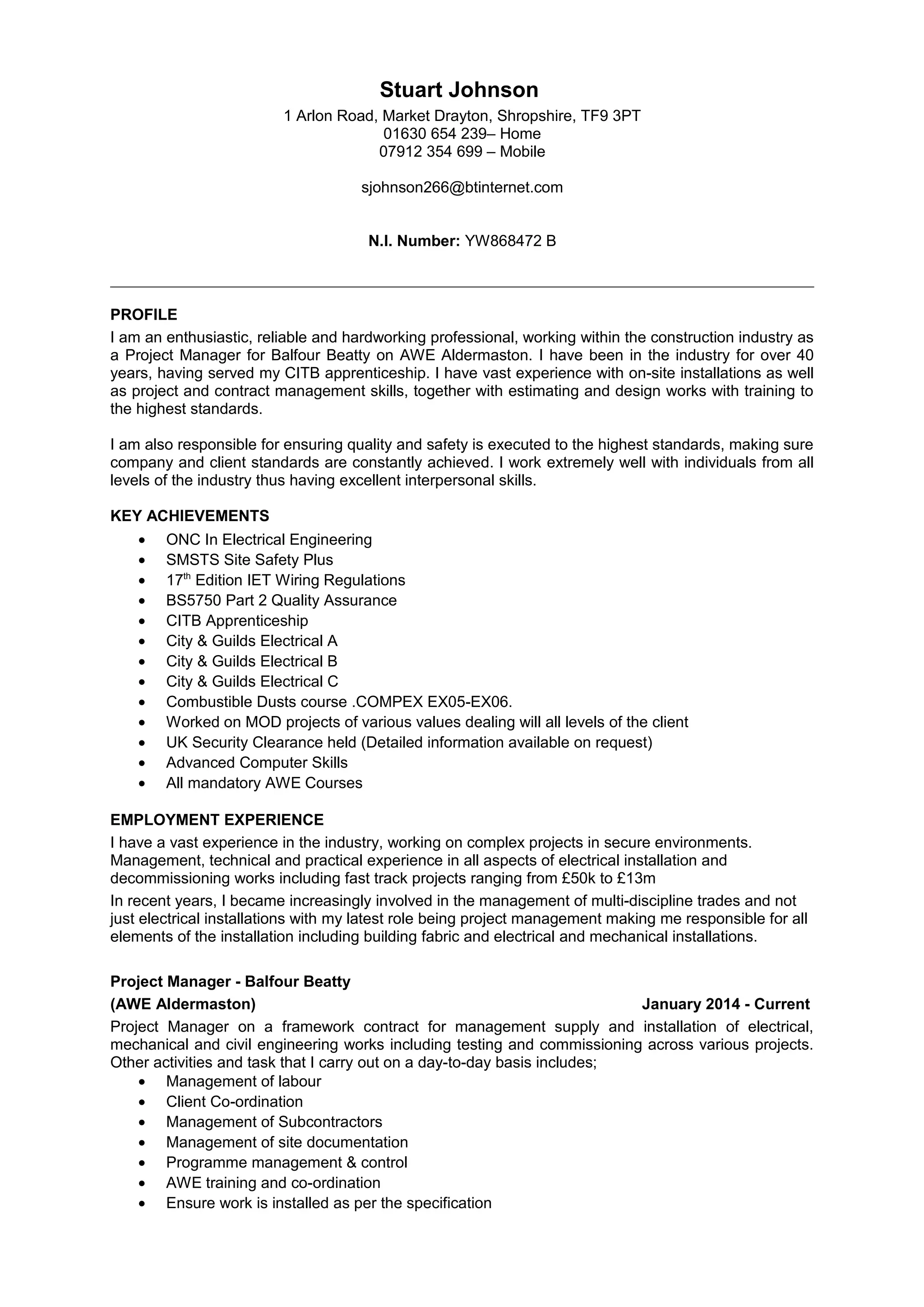 Stuart Johnson CV Updated 02-01-15 NEW | PDF