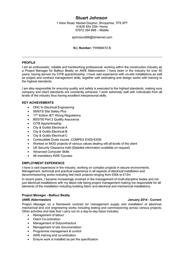 Stuart Johnson CV Updated 02-01-15 NEW | DOC | Civil Engineering ...