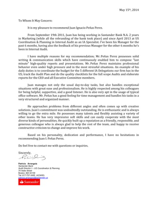 recommendation letter Patricio Arrangoiz | PDF