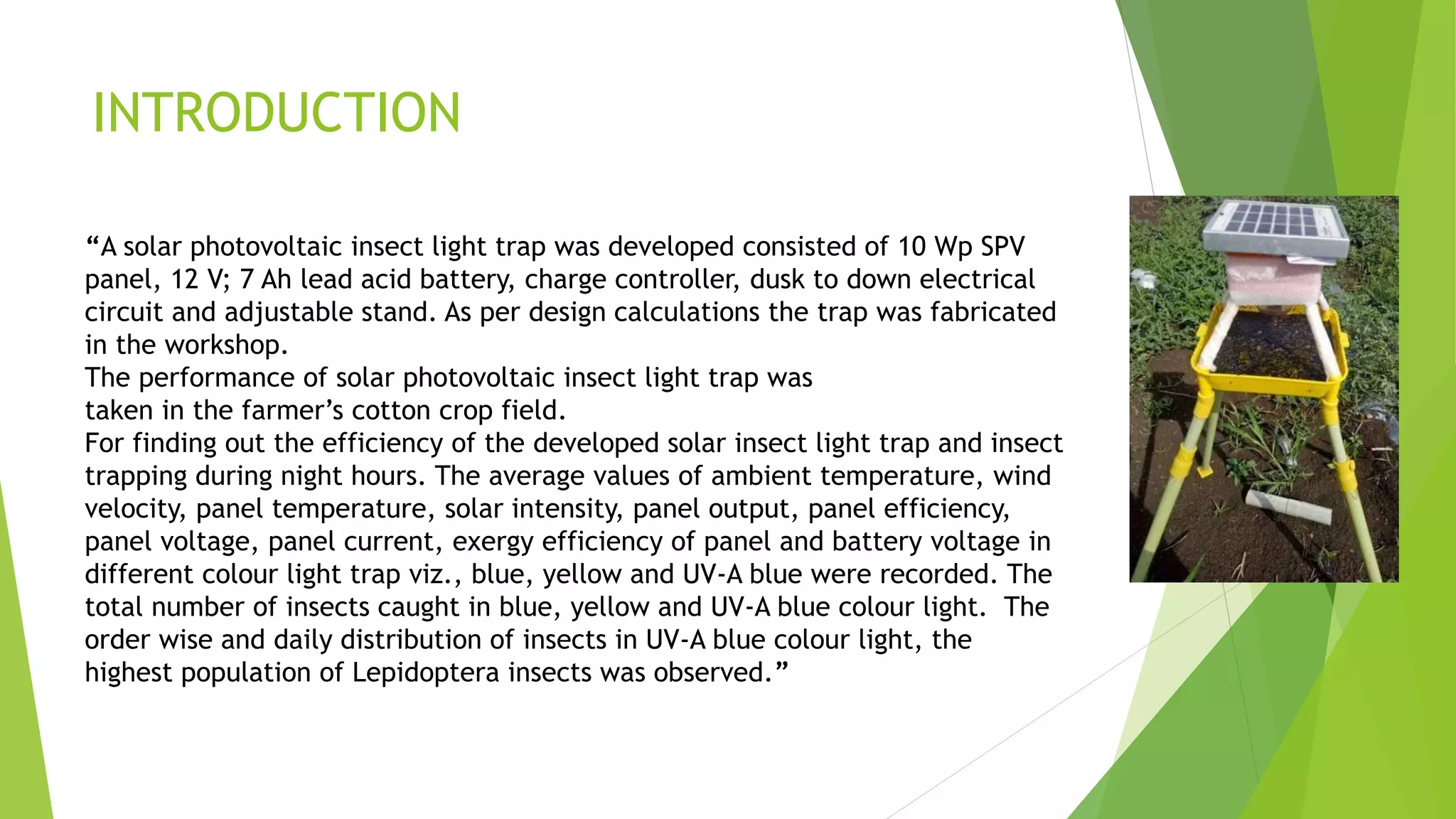 SOLAR PHOTOVOLTAIC INSECT LIGHT TRAP | PPTX