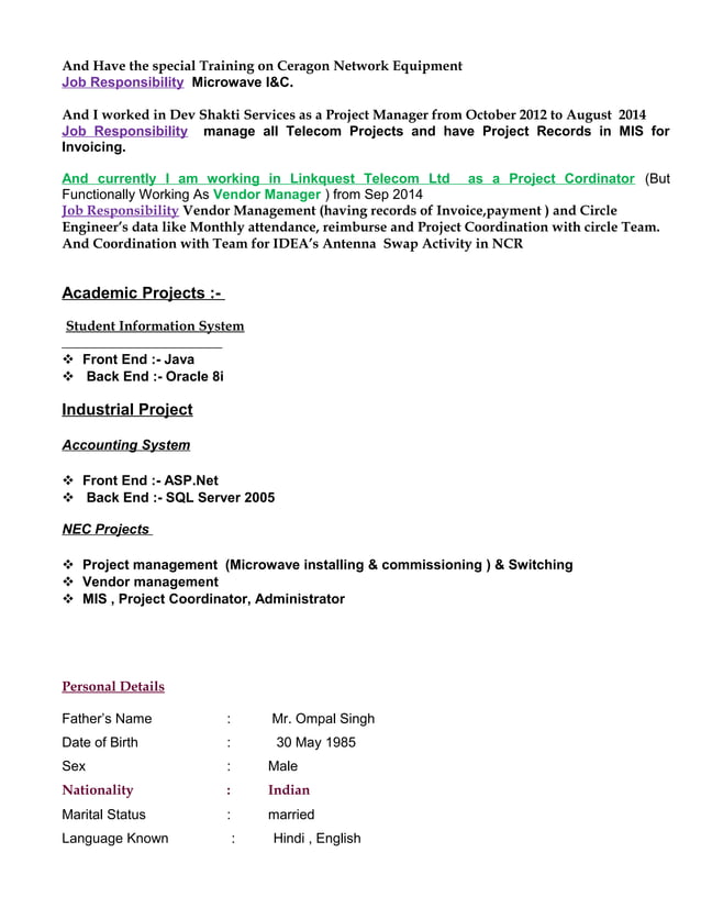 manish_CV | PDF | Free Download