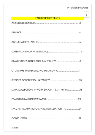 Caterpillar Summer Internship report | DOCX