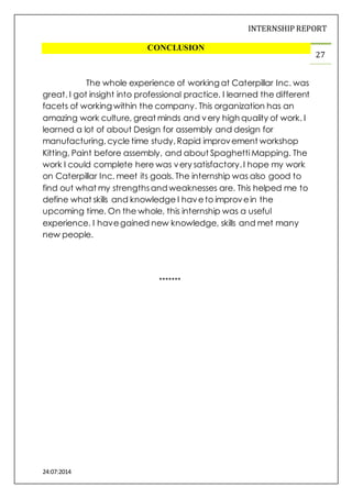 Caterpillar Summer Internship report | DOCX